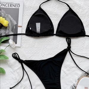 SHEIN | Swim | Shein Black String Bikini Ruched Topm | Poshmark